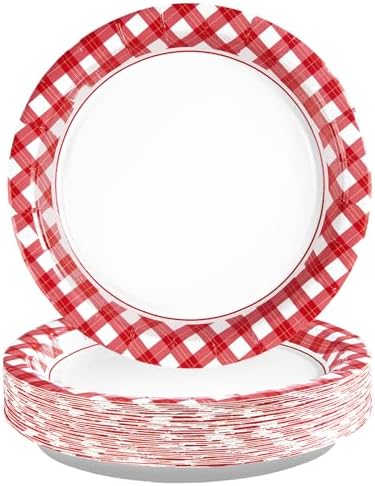Amazon.com: Grencian 100Pcs Red Gingham Paper Plates 7" Red and White ...