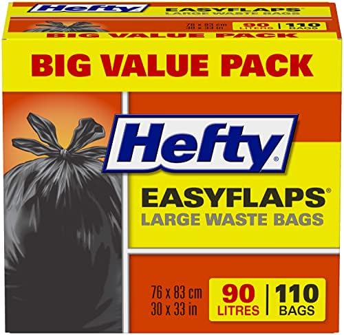 Hefty® Garbage Bags, Value Pack Large 90 Litres Black, EasyFlaps®, 110 ...