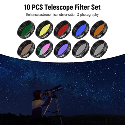 NEEWER 1.25 Telescope Eyepiece Filter Set (10 Pack), 5 Planetary Color ...