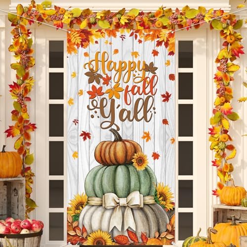 Amazon.com : Fall Door Cover Happy Fall Yall Photo Backdrop Farmhouse ...