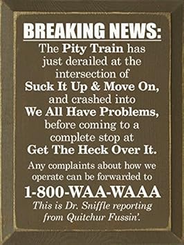 Amazon.com: Wooden Sign - Breaking News: The Pity Train has just ...