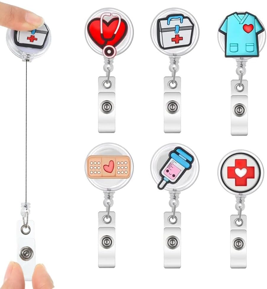 Nurse Badge Reels - 6 Pack Medical ID Holder Clips with Retractable ...