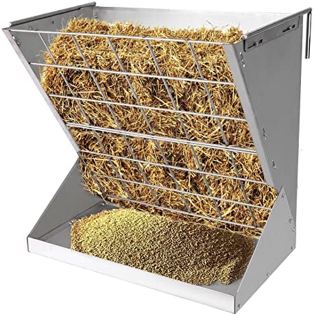 BREUAILY Large Hay Rack for Goats Metal 2 in 1 Hay & Grain/Salt Feeder ...