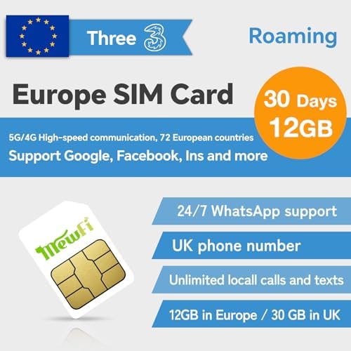 Amazon.com: Europe Three SIM Card 30 Days 12GB Data in Europe/30GB in ...