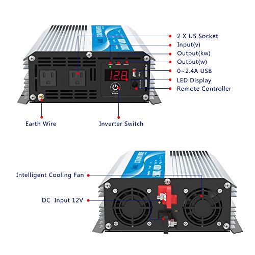 GIANDEL 2000W Power Inverter Modified Wave 12 Volt DC to 110V 120V AC ...