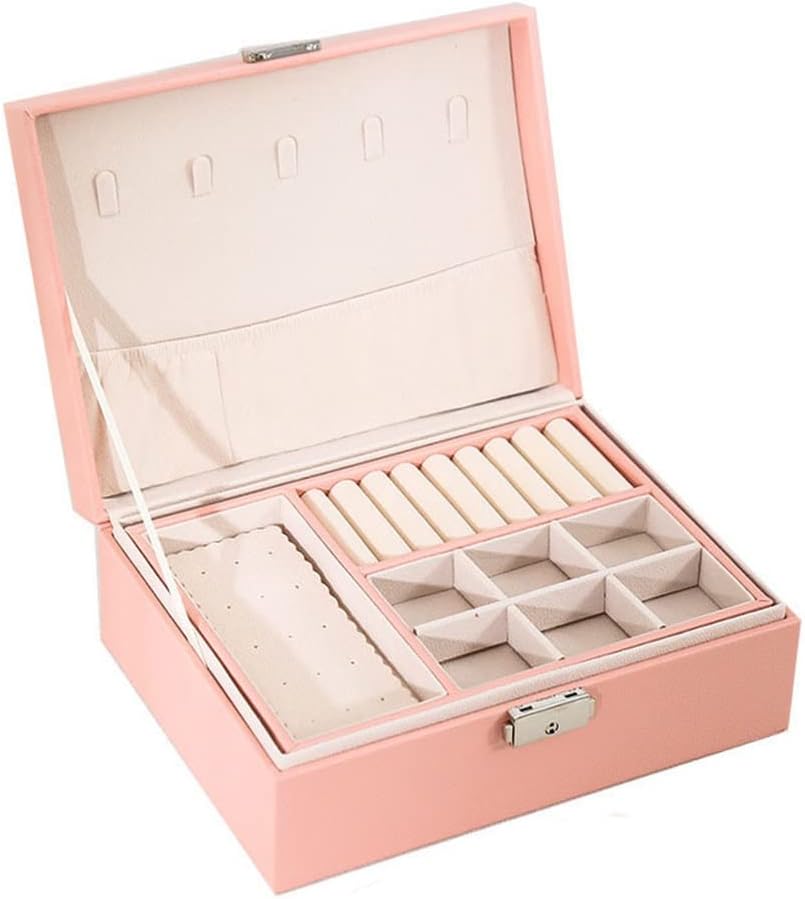 Amazon.com: Jewelry Box Pu Leather Jewelry Box Double-Layer Box Display ...
