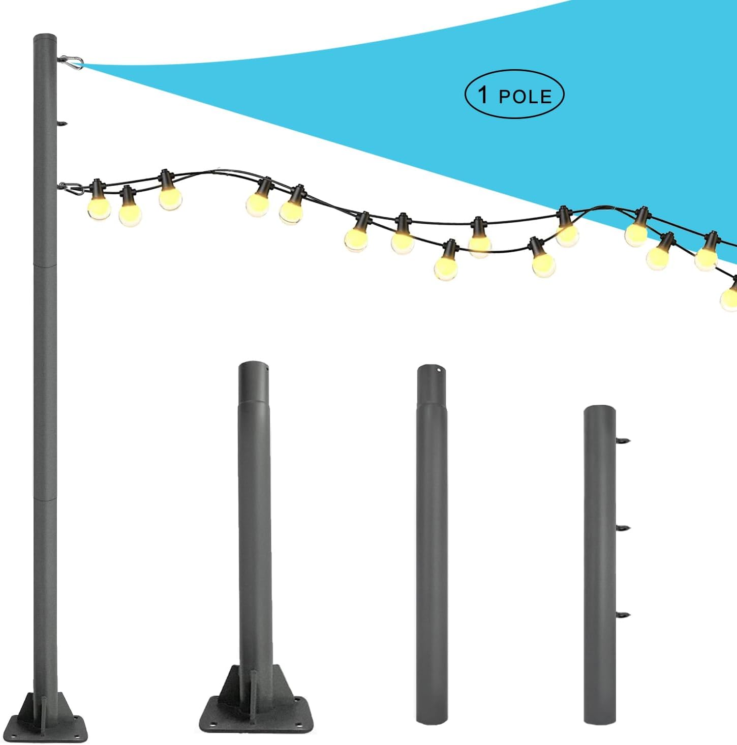 Amazon.com: Shade Sail Poles 1.8" Diameter Steel Heavy Duty Kit, 9 FT ...