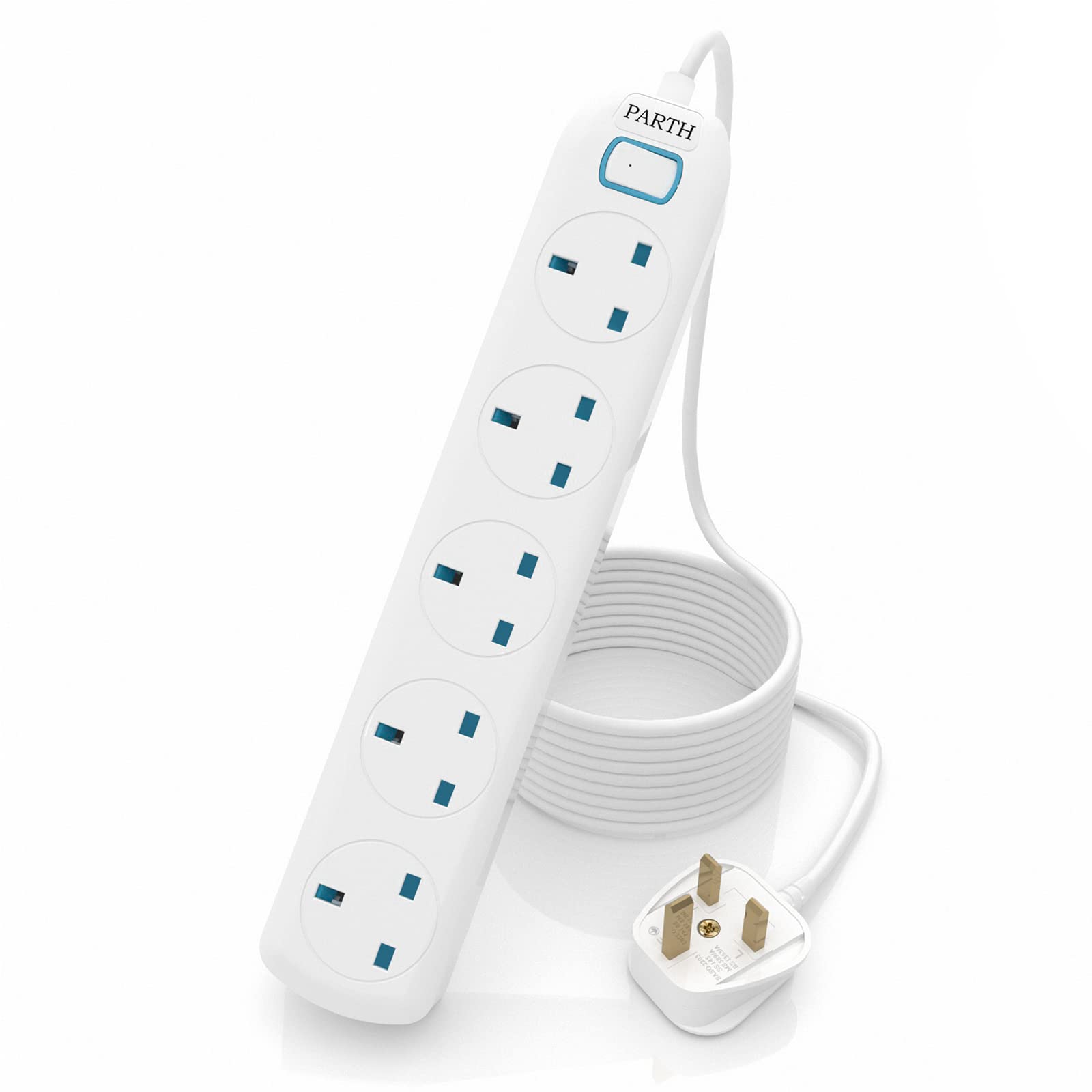 PARTH 5M Cable Surge Protected Extension Lead - 5 Way Switched ...