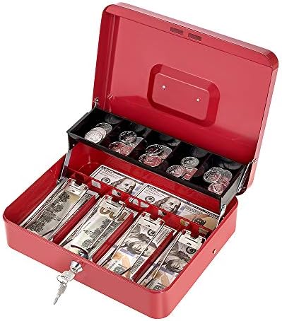 Cash Box with Lock and Money Tray Large Metal Money Safe Box for Adult ...