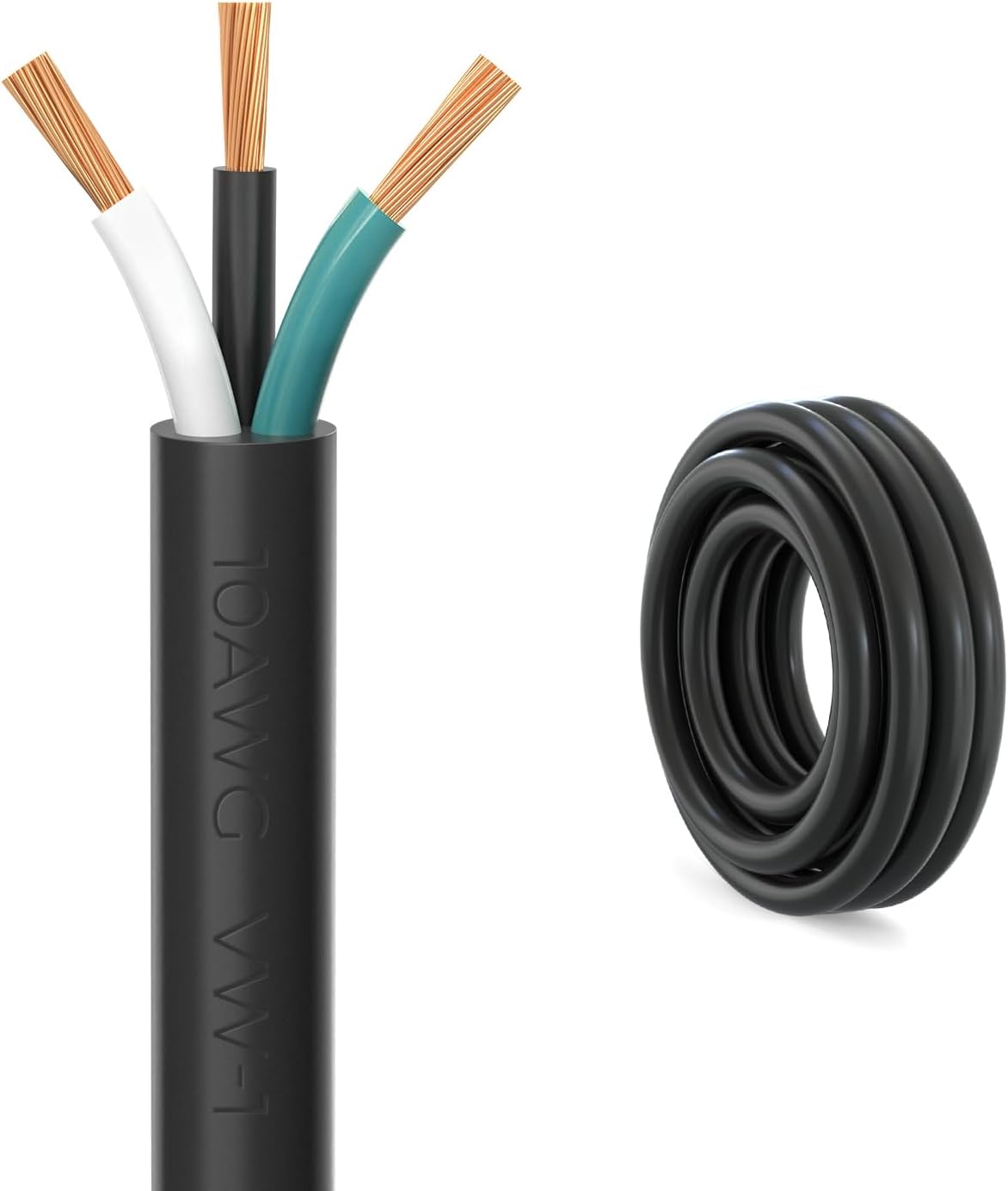 10/3 AWG Triplex Tinned Marine Wire, Black/Green/White 50 Feet - Metal ...