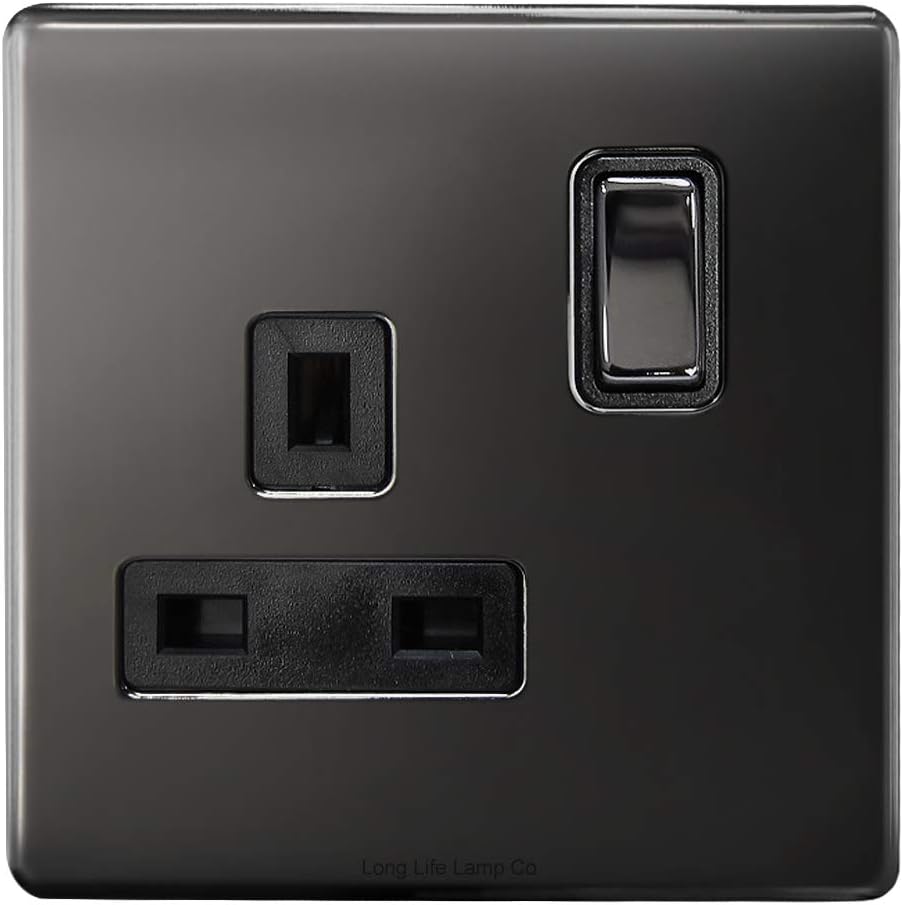 Single Wall Socket Switched Black Nickel 1 Gang Screwless 13a Single ...