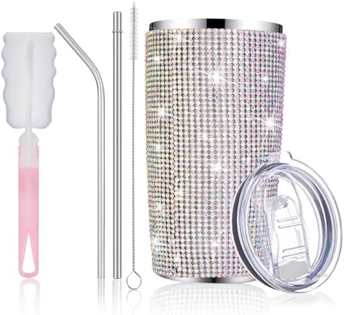Amazon.com | Tessco Bling Cups Rhinestones Tumbler with Straw Glitter ...