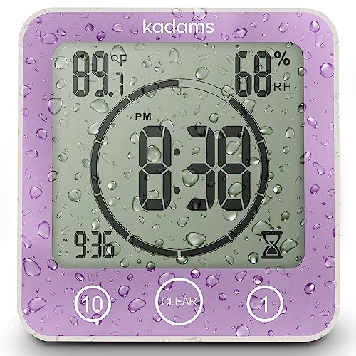 KADAMS Digital Bathroom Shower Kitchen Clock Timer with Alarm Waterproof for Water Splashes ...
