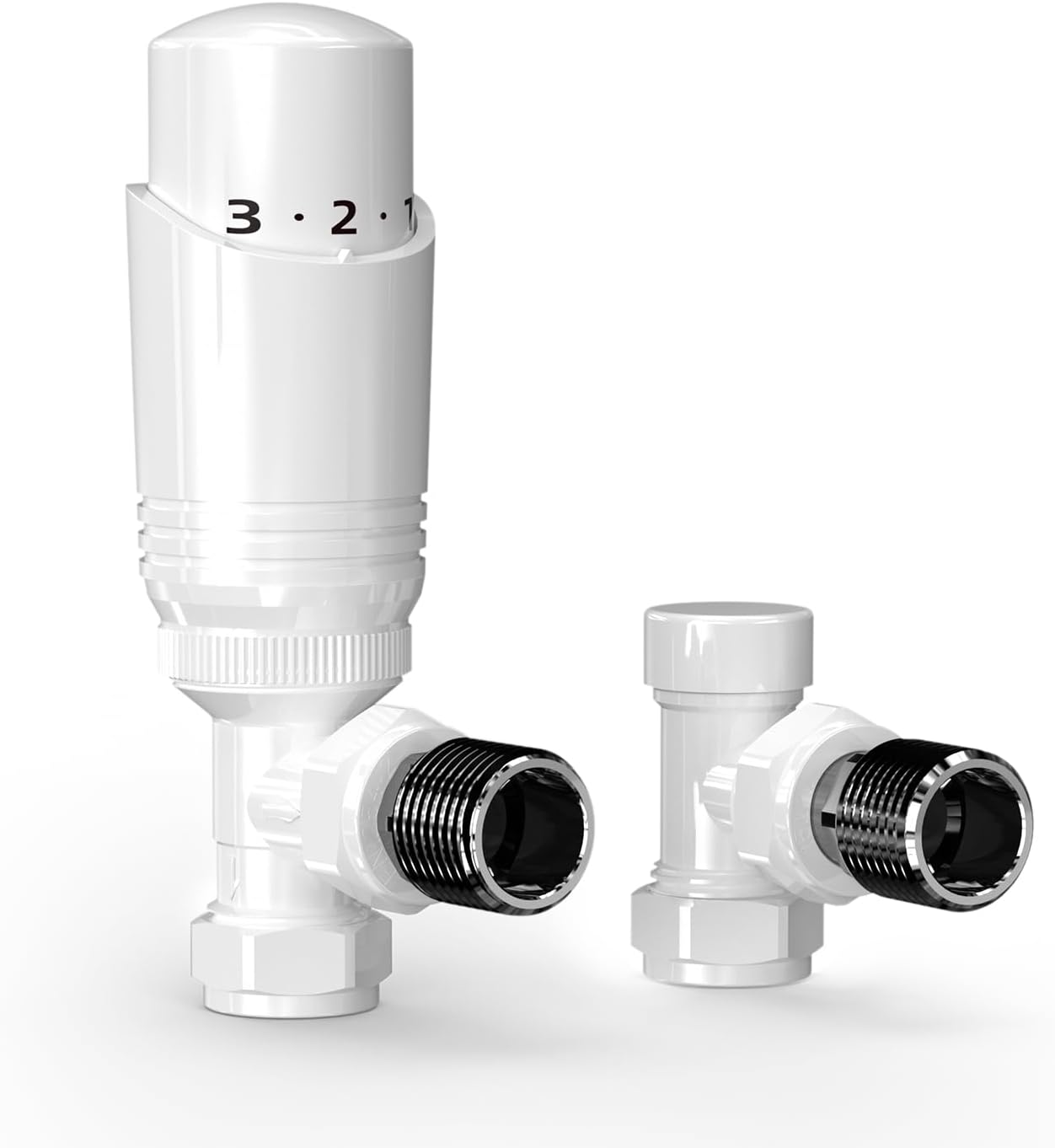 Wärmer System Angled Radiator Valve - White Lockshield Cap & Wheelhead ...