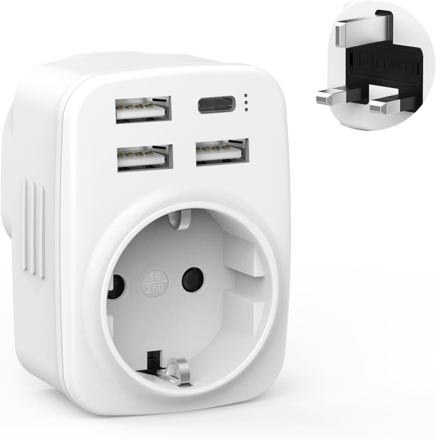 Reiseadapter UK Adapter England Deutschland Stecker mit 1 USB C 3 USB ...