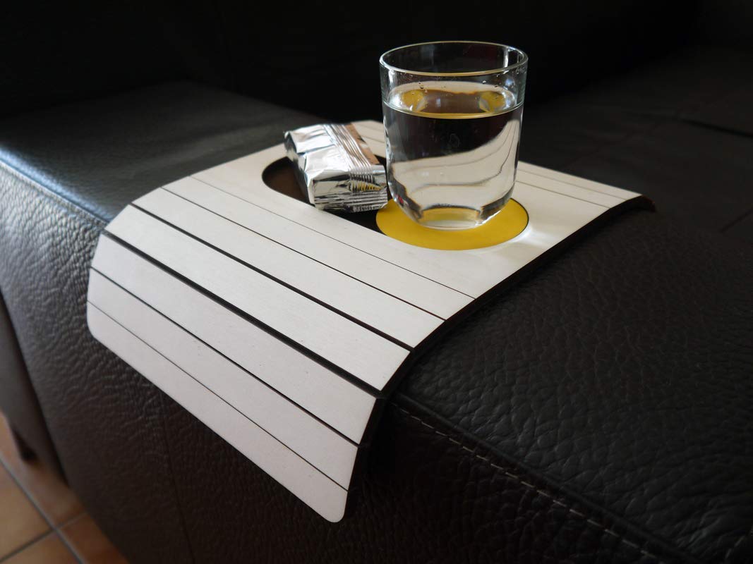 Amazon.com: Wooden slinky couch table with coaster and snacks holder ...