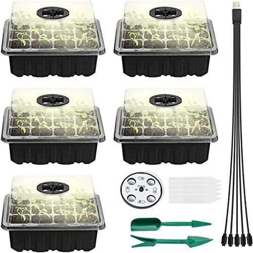 AOITMZAY 5 Pack Seed Starter Tray with Grow Light, Greenhouse Mini ...