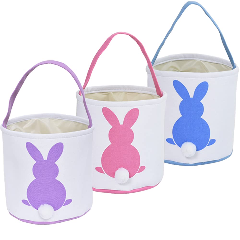 Canvas Rabbit Print Basket Easter Bunny Basket With Fluffy Tail ...