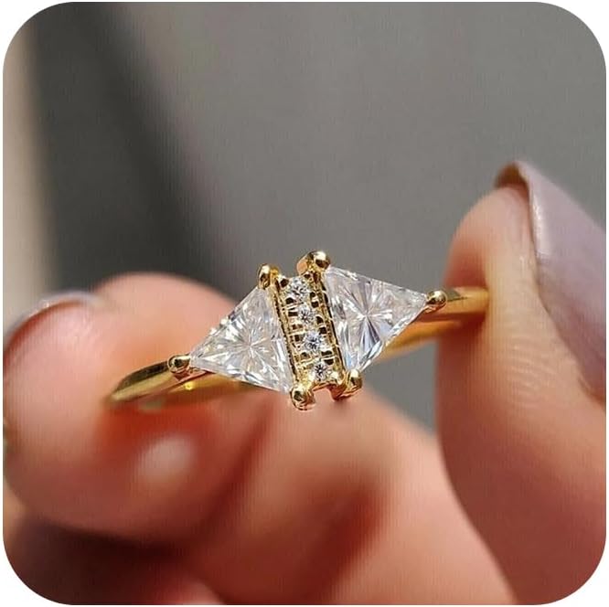 Amazon.com: 14K Gold Plated Triangle Cubic Zirconia Bridal Stacking Engagement Rings for Women's ...