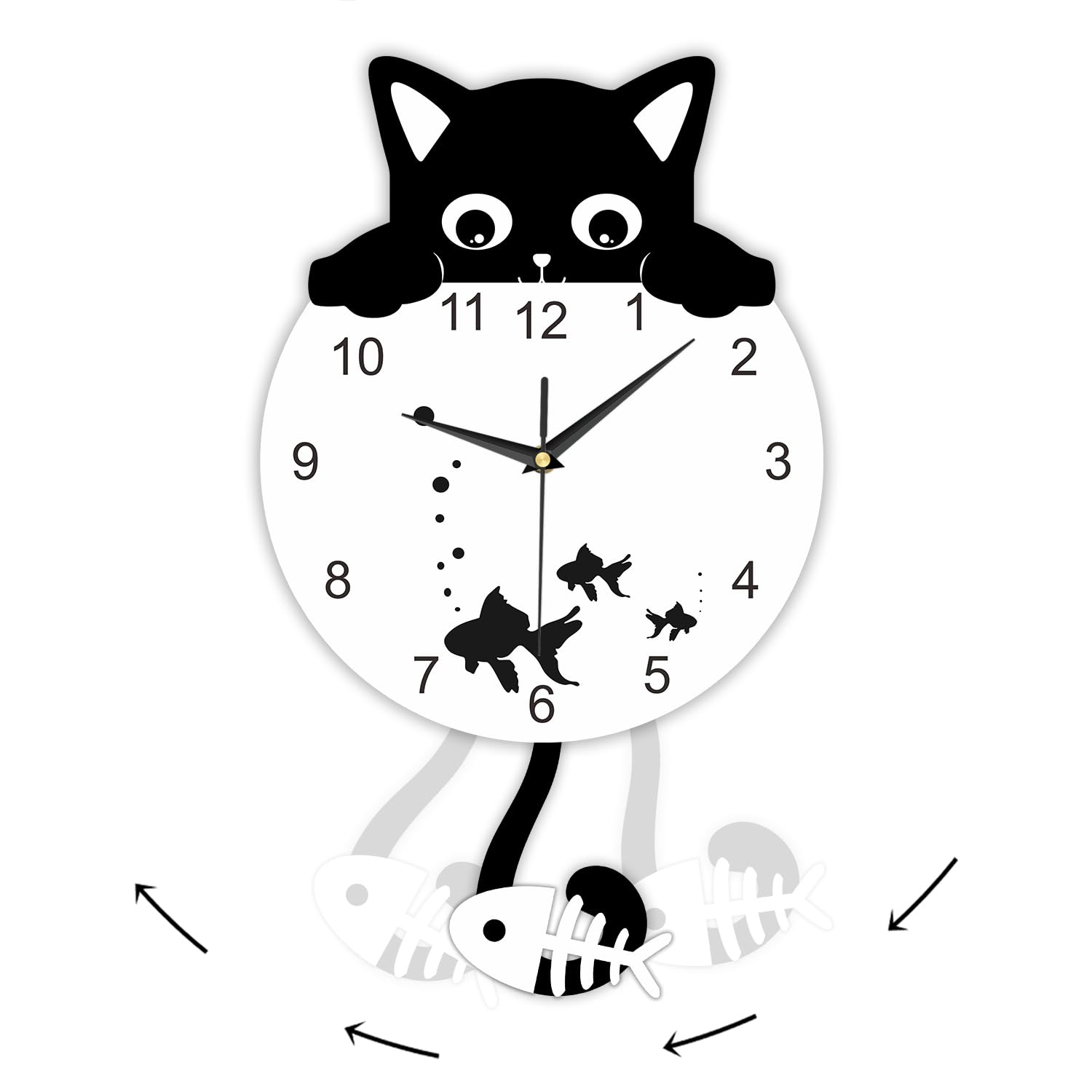Amazon.com: Timethink Cat Pendulum Wall Clock with Swing Tail, Unisex ...