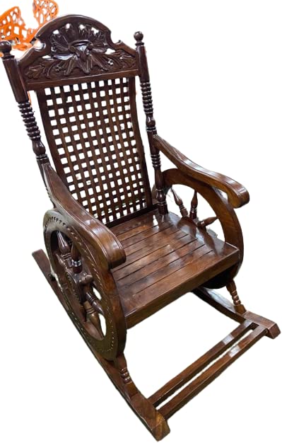 Nisha Kushan Works Rocking Chair (Brown, Sheesham Wood) : Amazon.in ...