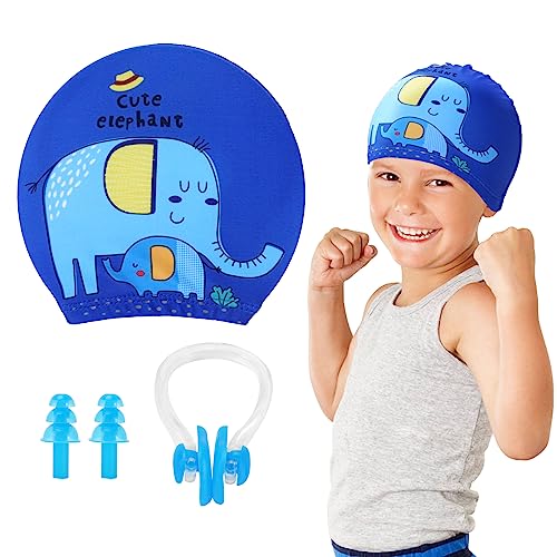 Swim Caps for Kids, Swimming Cap Boys and Girls Teens Aged 5-12 Blue ...