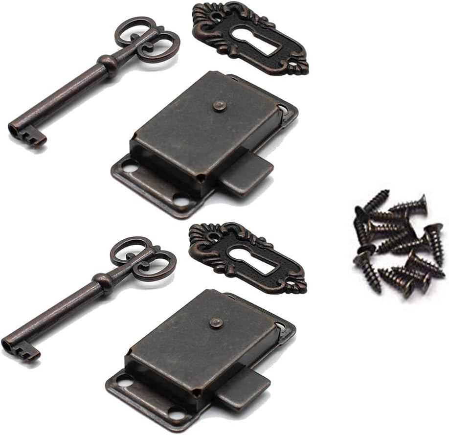 Small Antique Brass Flush Mount Cabinet Door Lock with Key - 1" Wide x ...