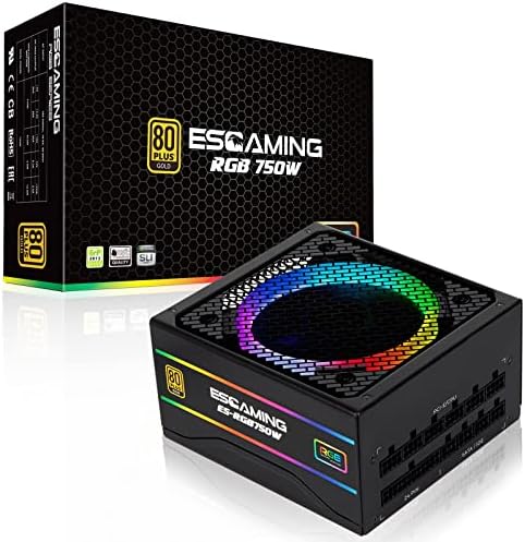ESGAMING Power Supply 750W, 80+ Gold Certified, Fully Modular RGB Power ...