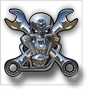 Amazon.com: V Twin Motorcycle Engine Chrome Skull Car Stickers Decals ...
