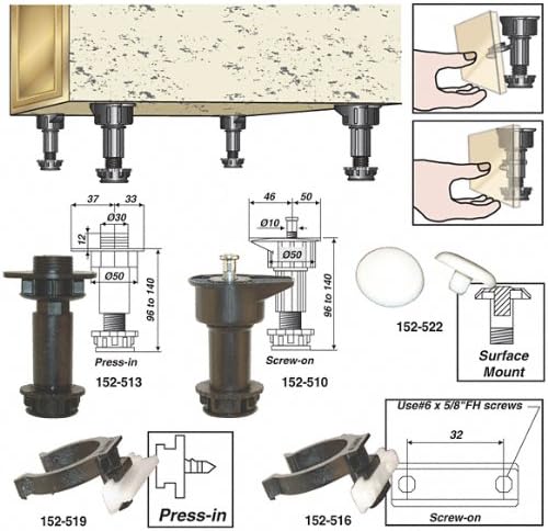 Blum Black-Finished ABS Plastic Screw-on Leg Leveler - Cabinet And ...