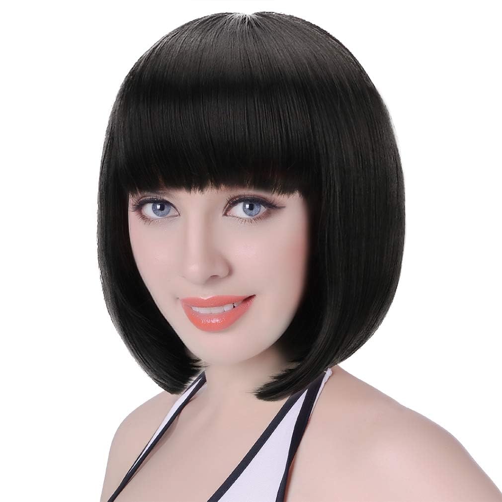 STYLER Black Short Bob Wig with Bangs-13 Synthetic Straight Carnival ...