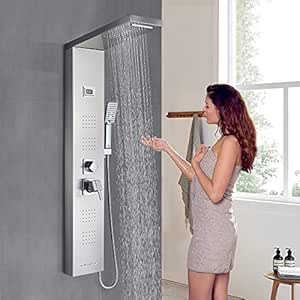 AWorddy Shower Tower Panel Shower Mixer with Massage System Hand Shower Waterfall Rainfall ...