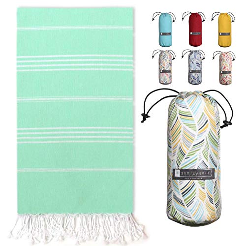 BAY LAUREL Turkish Beach Towel with Travel Bag 39 x 71 Quick Dry Sand ...