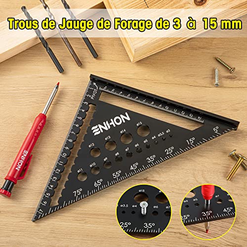 Equerre Menuisier, Équerre Charpentier Multifonction 180 mm [Crayon ...