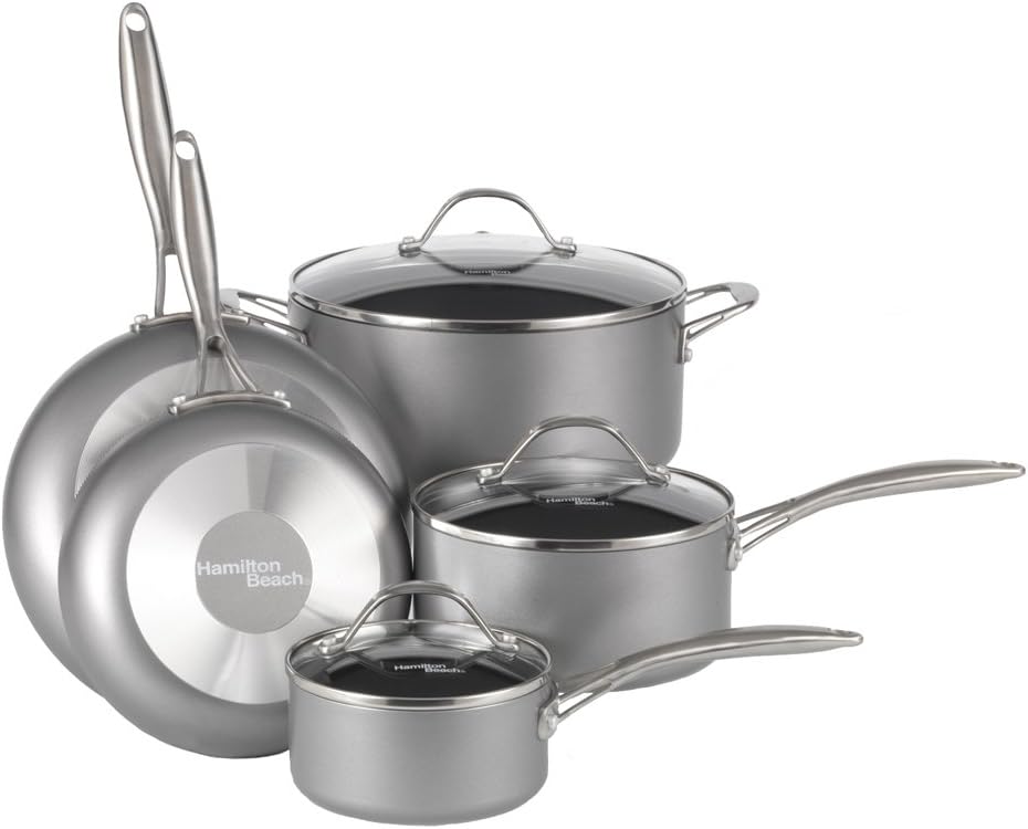 Amazon.com: Hamilton Beach Silhouettes Pewter 8-Piece Nonstick Cookware ...