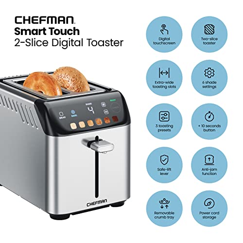 Chefman Smart Touch 2 Slice Digital Toaster, 6 Shade Settings ...