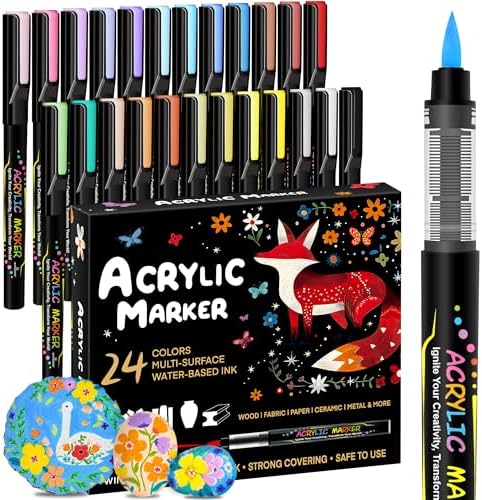 WINSONS Permanent Marker Pens, 24 Colours Acrylic Markers Smooth, Brush ...
