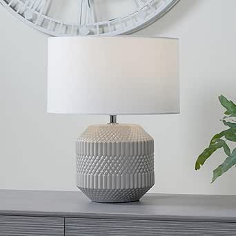Grey Geometric Textured Tall Ceramic Table Lamp | Modern Grey Lamps For ...