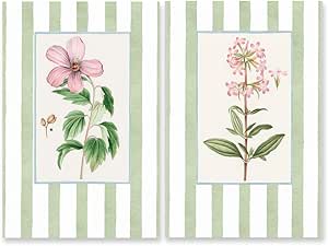 Amazon.com: Striped Botanical Wall Art Prints Set of 2 Vintage ...