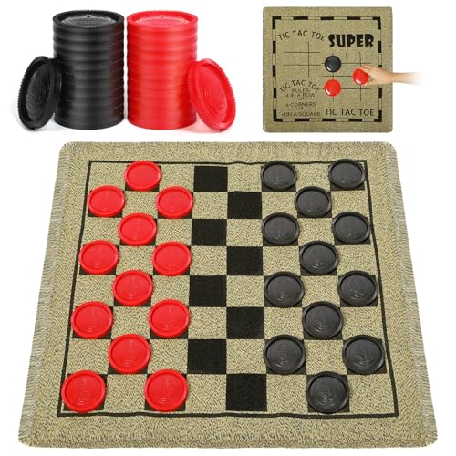 Giant Checkers Game Set - 3-in-1 Reversible Carpet for Kids & - Want It All