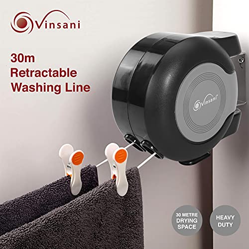 Vinsani 30 metre Retractable Reel Clothes Lines Washing Line with Twin ...