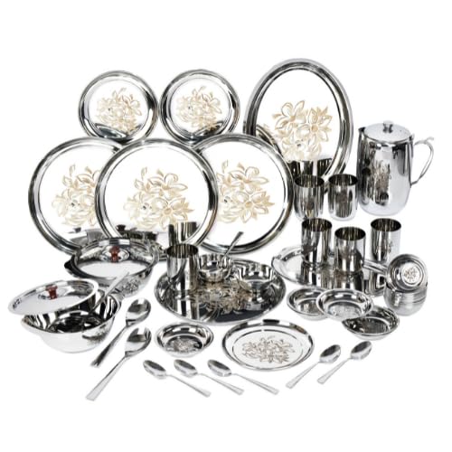 Creazhub Stainless Steel Heavy Gauge Mirror Finish Dinner Set of 5 Pc ...