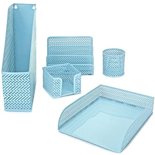 Teal Aqua Desk Organizer Office Desk Set - 5 Desktop - Want It All