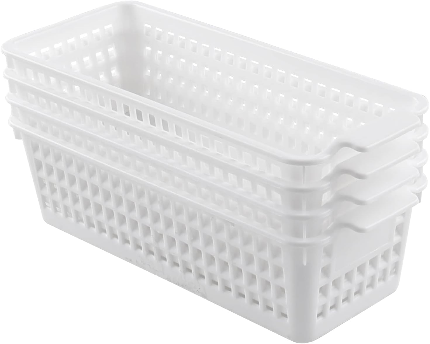 Amazon.com: Mainstays Slim Plastic Storage Trays Baskets in White- Set ...