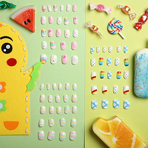 72 Pieces Kids False Nails Press on Artificial Nail Tip Girl Fake ...