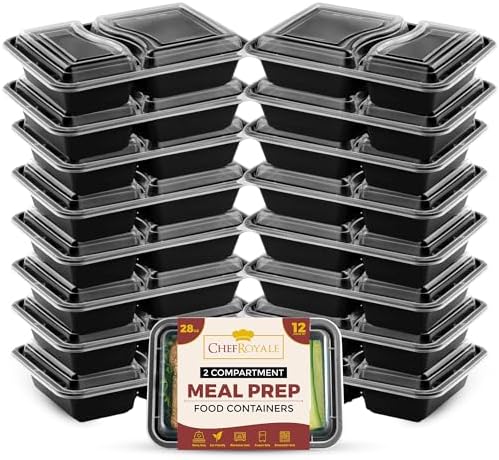 CHEF ROYALE Pack of 12, 2 Compartments Meal Prep Containers- 28oz BPA ...