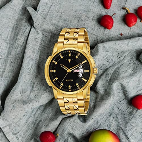 Buy RUSTET Analogue Waterproof Men's Day and Date Watch (Gold Round ...