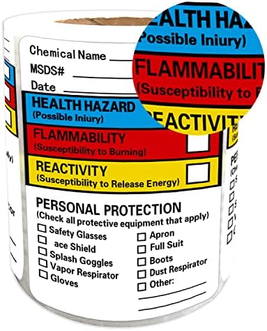 SDS Stickers/MSDS Stickers for Chemical Safty Data 2 X 3 Inches ...