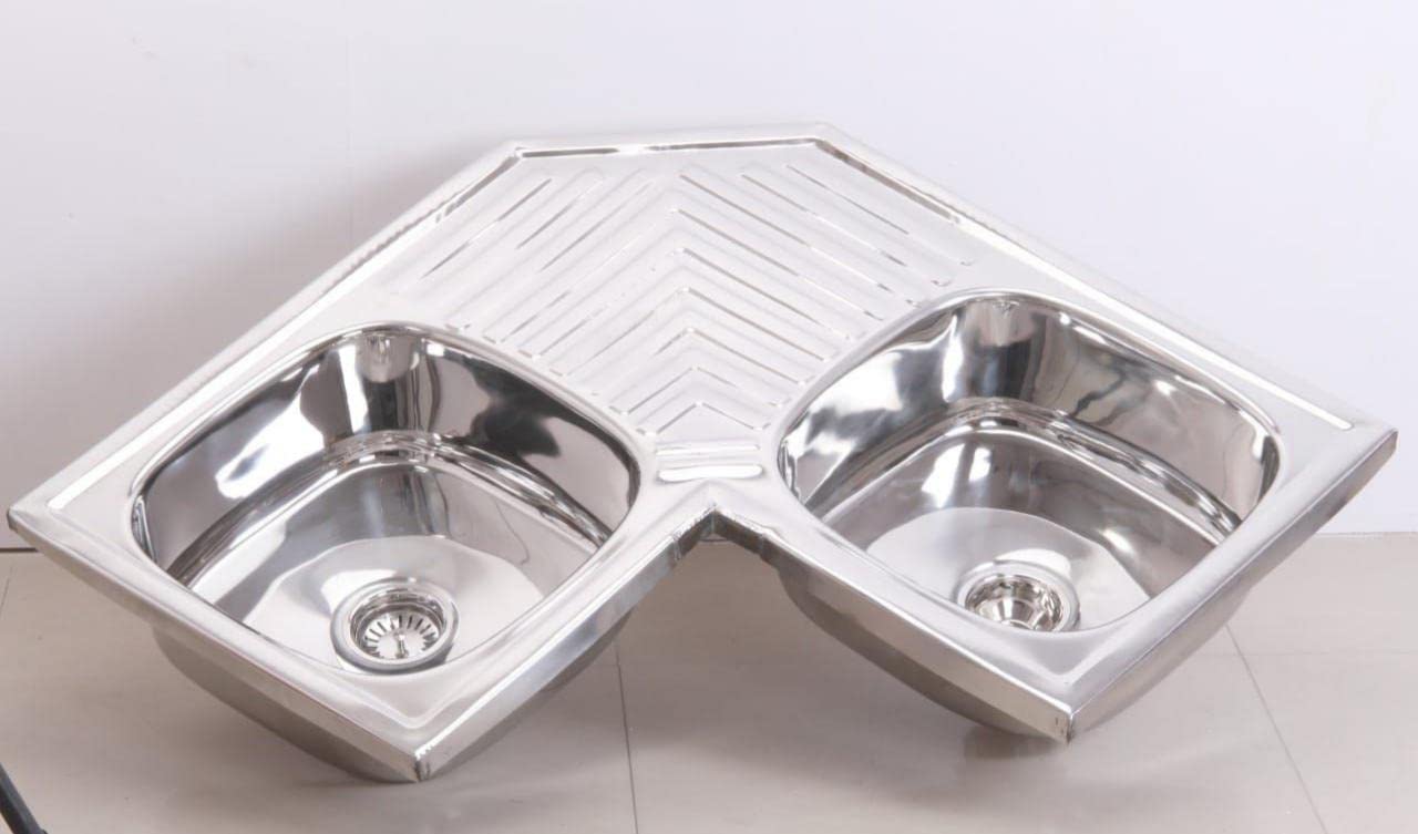 Fantus Double Bowl Corner Kitchen Sink ( 36*36*8 ) 9.5kg Grade-304 ...