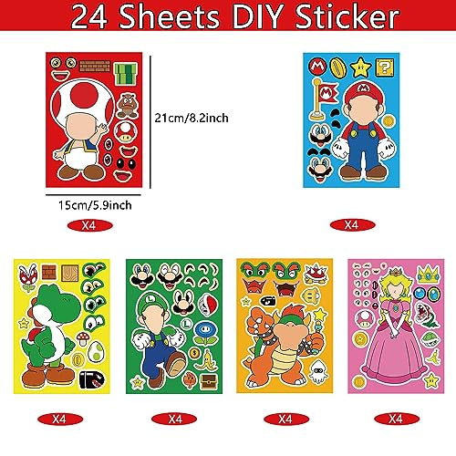 24 PCS Make a Face Sticker Sheets, Mario Stickers for Kids Crafts Make ...